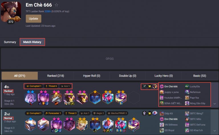 OP.GG TFT Cách xem lịch sử top thách đấu DTCL Việt Nam - Thapdien.com