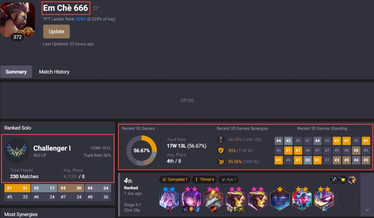 OP.GG TFT Cách xem lịch sử top thách đấu DTCL Việt Nam - Thapdien.com